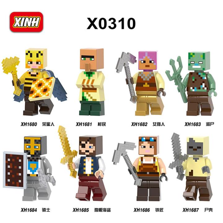 （New）8PC/ET Minecraft Building Block teve Villager knight Figure For ...