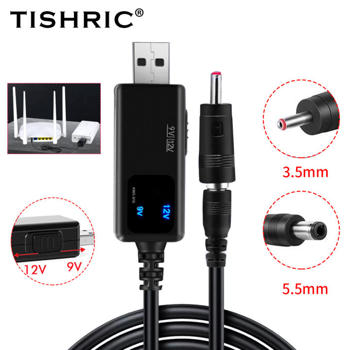 TISHRIC USB To DC 5.5/3. 5mm Plug 5V 9V 12V USB Power Boost Line USB DC Power Cable Adapter For ...