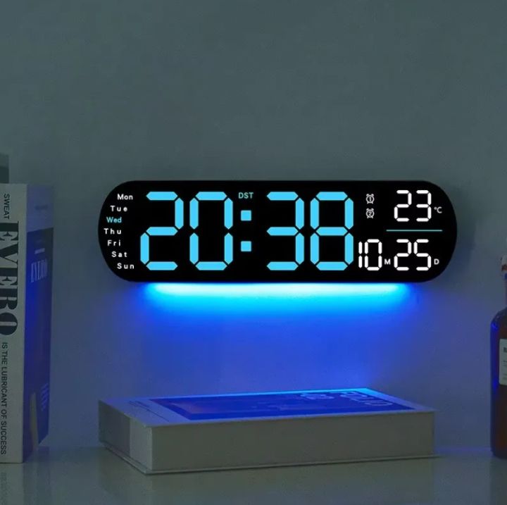 Remote Control Oval Digital Wall Clock Large LED Screen Temperature ...
