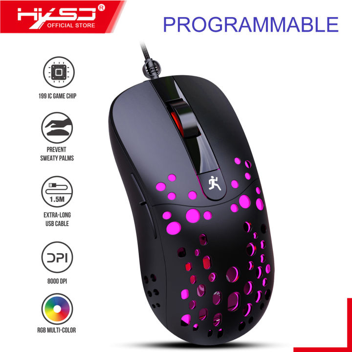 HXSJ A904 PROGRAMMABLE GAMING MOUSE with RGB 6-level Adjustable DPI ...