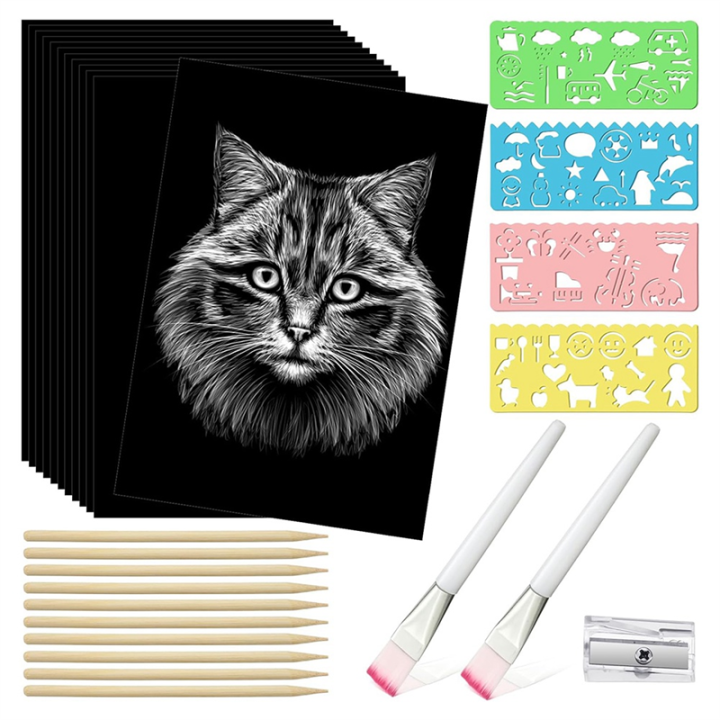37 Pcs Scratch Paper Art Set Kids Adults Scratchboard Craft Kits ...