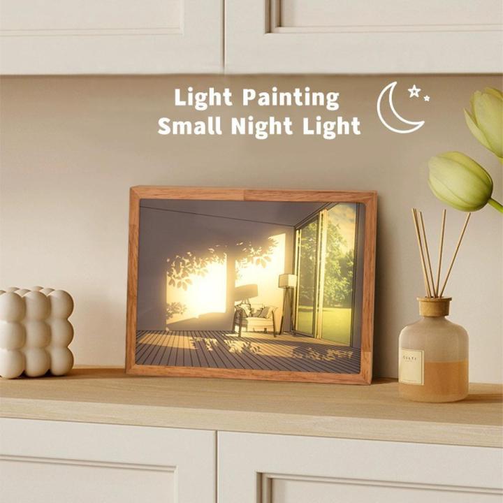 Ins Style Deco Painting LED Light Wooden Photo Frame Warm Wall Lamp ...