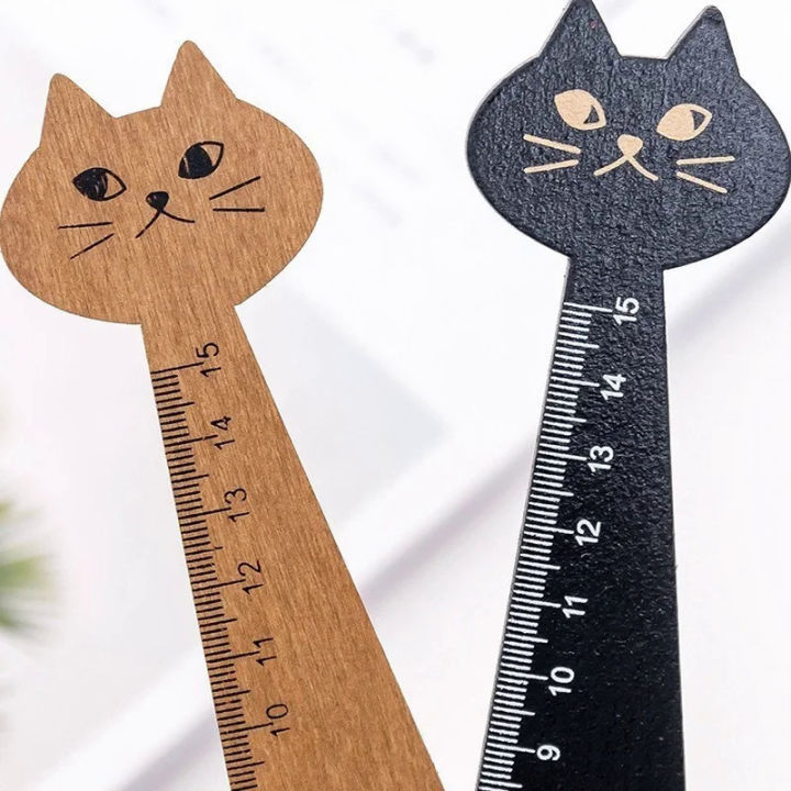2 Pieces 15cm Cute Cat Straight Ruler Wooden Kawaii Tools Stationery ...