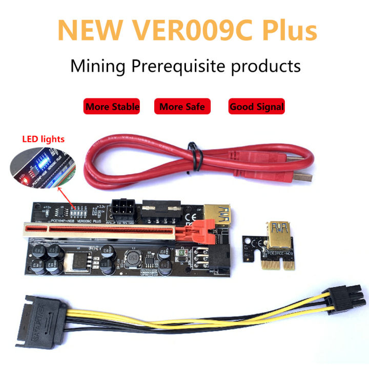 EDran New PCI-E Pcie Riser 009C Plus LED Riser PCI Express Adapter Dual ...