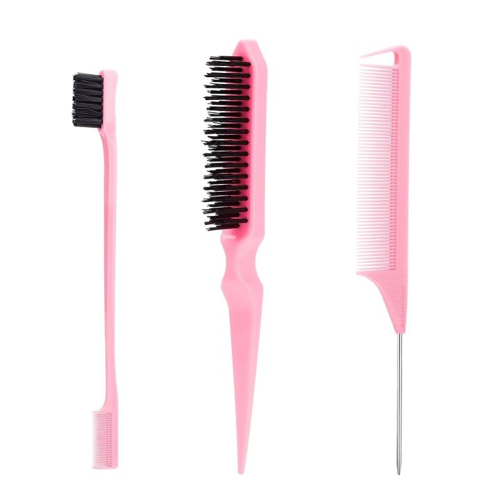3Pcs Slick Back Hair Brush Set Teasing Hair Brush Triple Teasing Comb ...