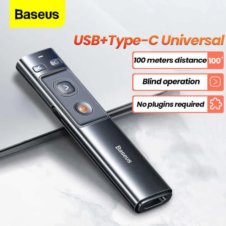 Baseus Wireless Presenter Pen 2.4Ghz USB C Adapter Handheld Remote ...