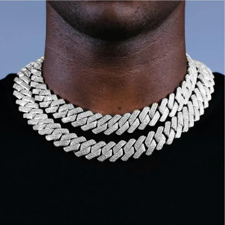 Hip Hop Men Chain 20MM Prong Cuban Chain 2 Row Iced Out Bling ...