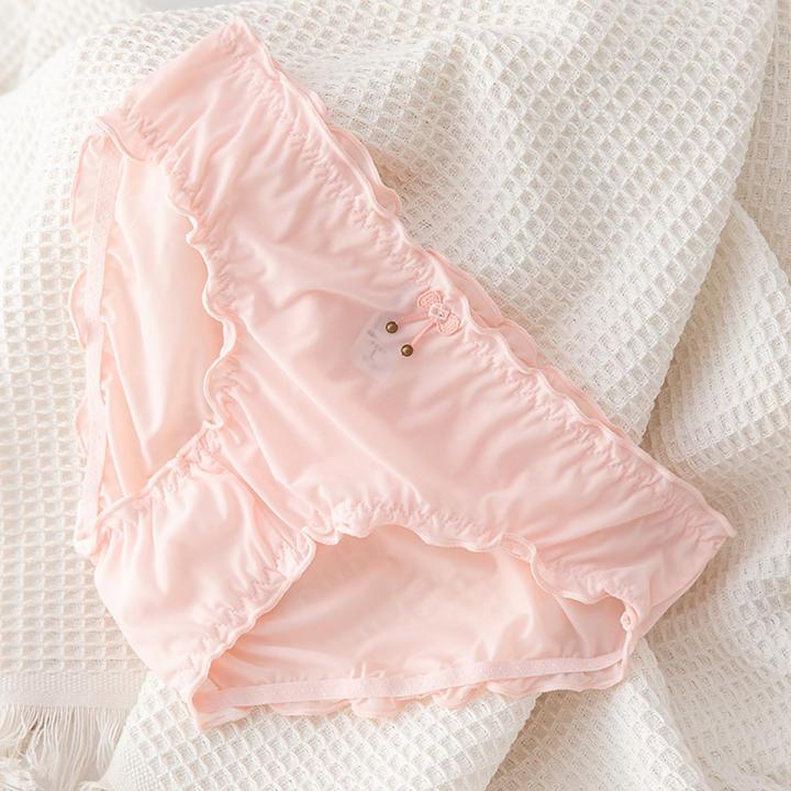 Candy Color Cute Fungus Edge Briefs Girly Mid-waist Bow Lace Panties ...