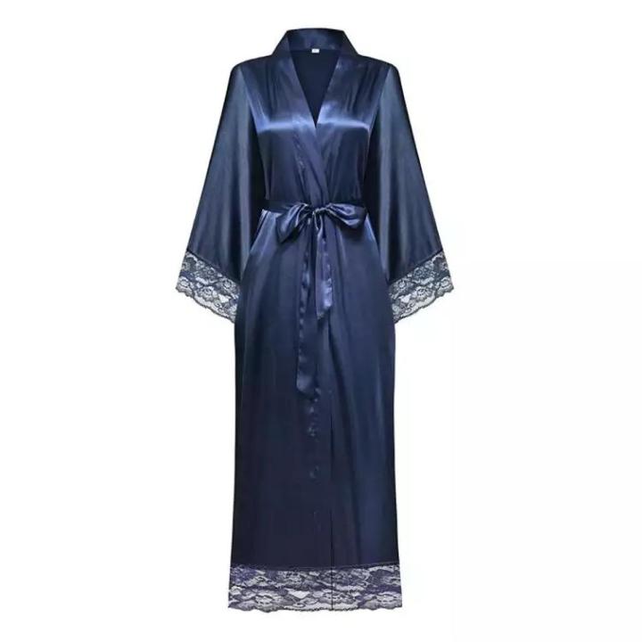 Lace Robes Women Satin Kimono Robes Full Length Long Sleeve Wedding ...