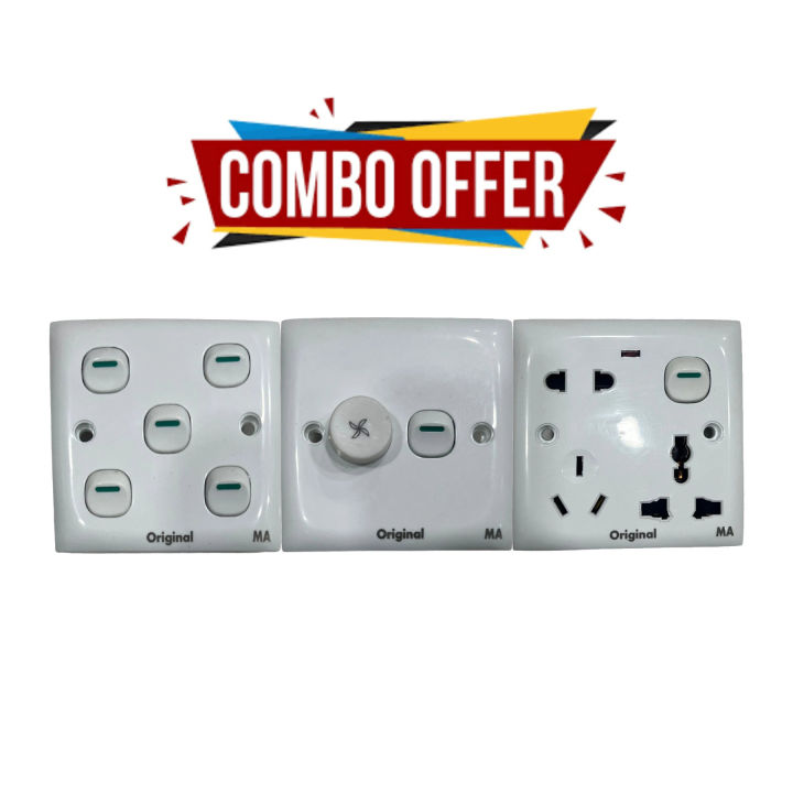 Electric Switch Board Combo Five Gang Switch with 6 Pin Universal Multi ...