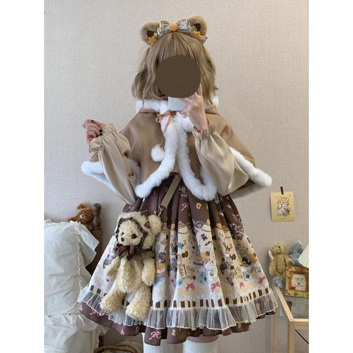 Ruffles Japanese Kawaii Lolita Dress Women Bow Pink Bear Cake Party ...