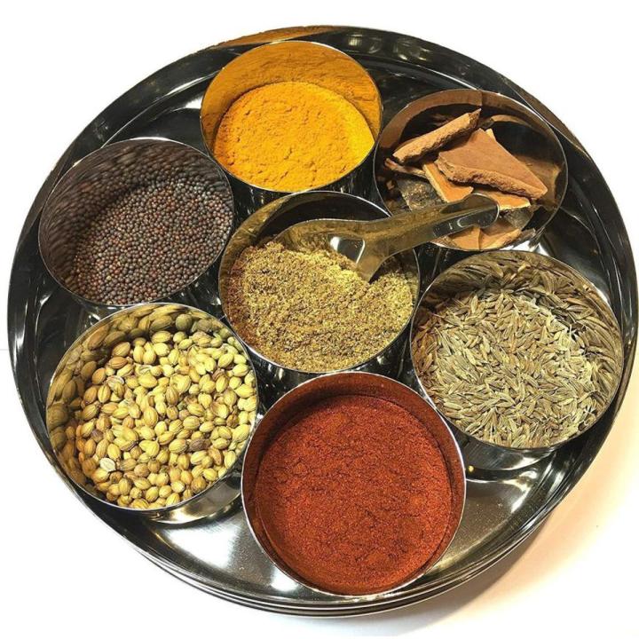 Stainless Steel Designer Masala Dani, Spice Box with 7 Containers and ...