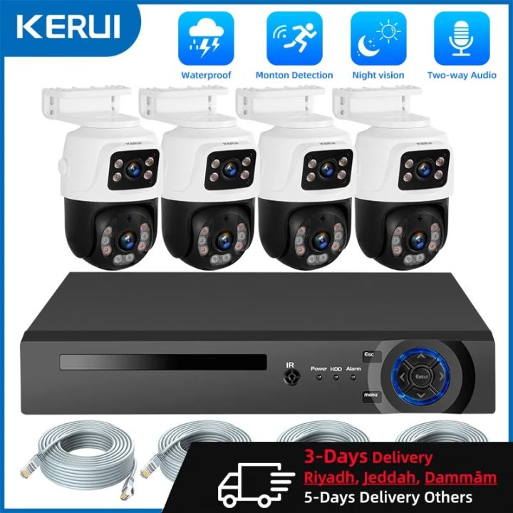 KERUI Waterproof 6MP HD POE Surveillance Camera System Dual Lens PTZ WIFI IP Home Security 4CH ...