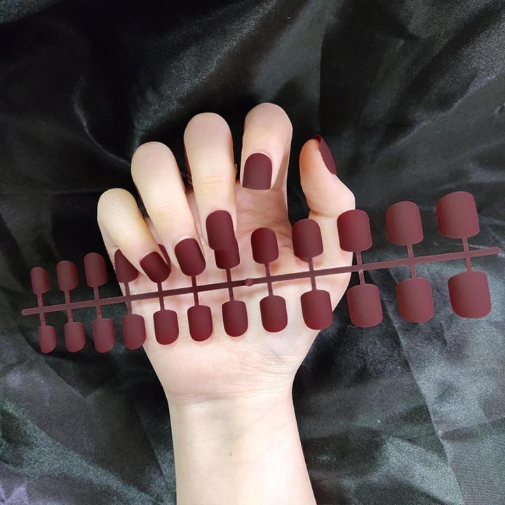 Small Flat Fake nail 24 tips Strip - Wine Red | Daraz.com.bd