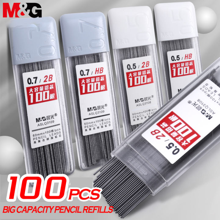 M G 100Pcs Pencil Leads 2B/HB 0.5mm 0.7mm Graphite Lead Mechanical ...