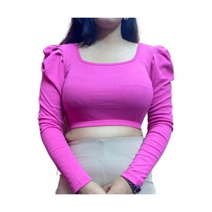 Long Sleeve Crop Tops Blouse for Women | Daraz.com.bd