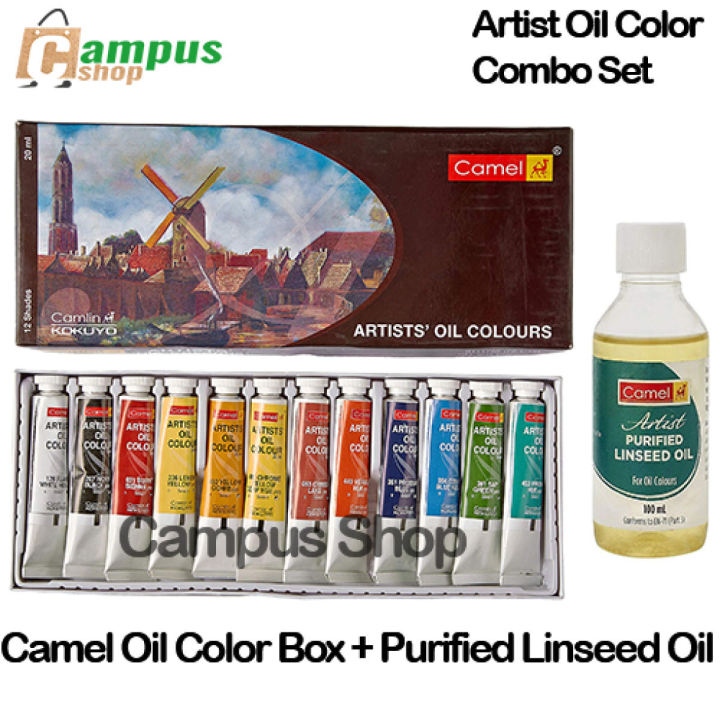 Camel Artist's Oil Color Box - 20ml Tubes, 12 Shades with Camel Artist ...