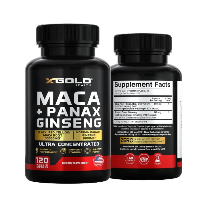 Xgold Health Maca + Panax Ginseng Dietary Supplement 120 Capsules ...