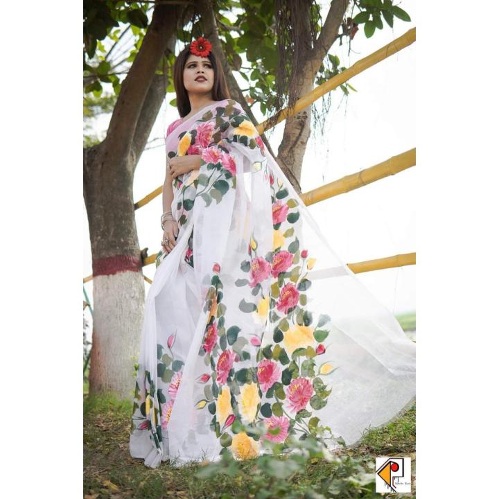 Exclusive Designer Hand Print Resom silk Saree / Resom suti Saree Super ...