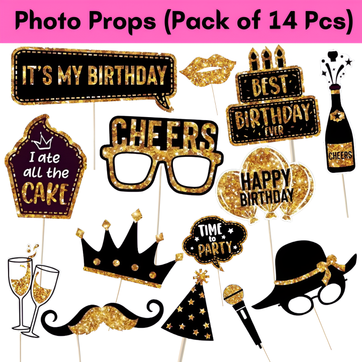 Black & Golden Birthday Photo Booth Props - Perfect for Photo-shoots ...