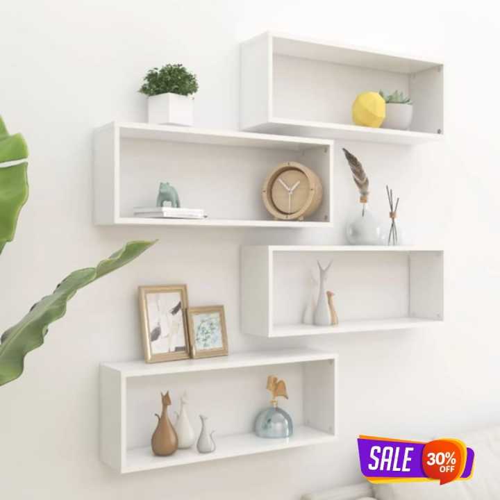Wall Cube Shelf 1/2/4 Pcs White Premium Quality Engineered Wood For ...