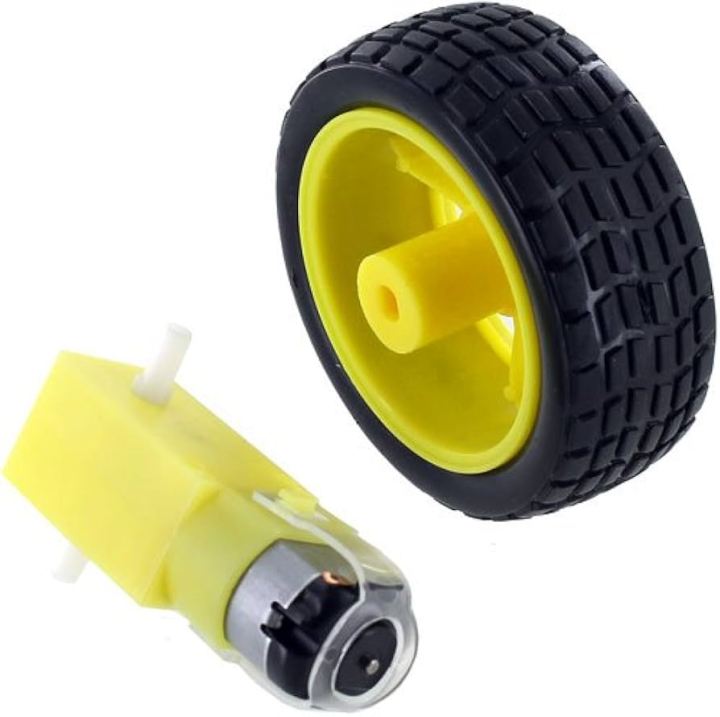 1Pair- YELLOW Plastic Gear Motor & 65mm Wheels DC 3V 6V 130RPM Gear ...
