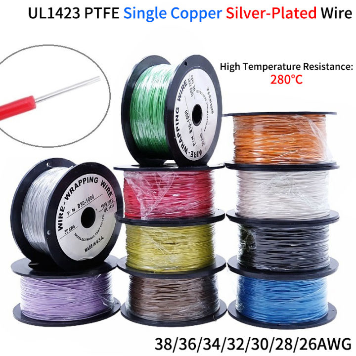 5M/20M PTFE Silver Plated Copper Wire 38/36/34/30/28/26 AWG Micro Fine UL1423 High Temperature ...