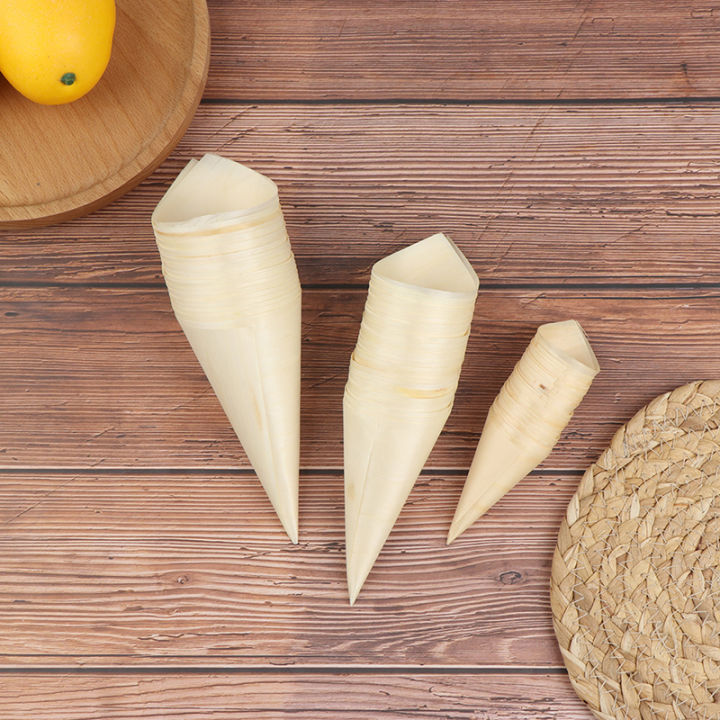 50pcs Disposable Wood Appetizer Cones Ice Cream Cone Cups Party Candy ...