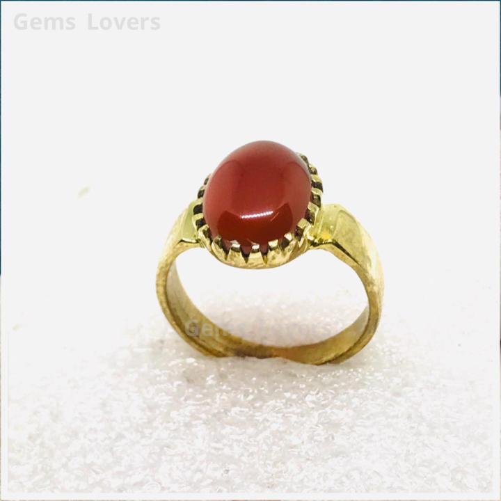 Natural Agate (Akik) Stone Ring For Men Woman / Carnelian / Golden ...