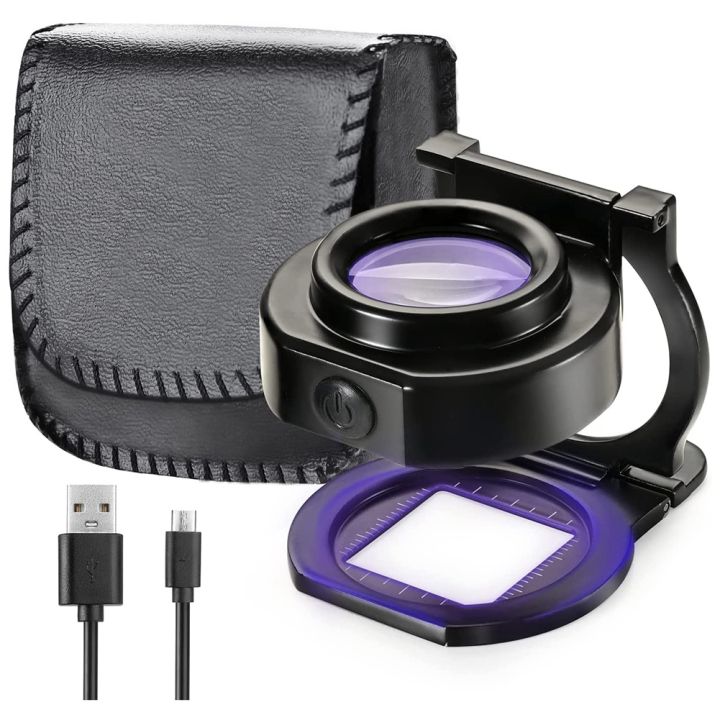 25X Loupe Magnifier with 6 Light, USB Three-Folding Desktop Portable ...