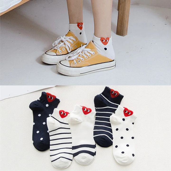 Kawaii Women 3D Ear socks Red Heart Pattern With Big Eyes Cute Campus ...