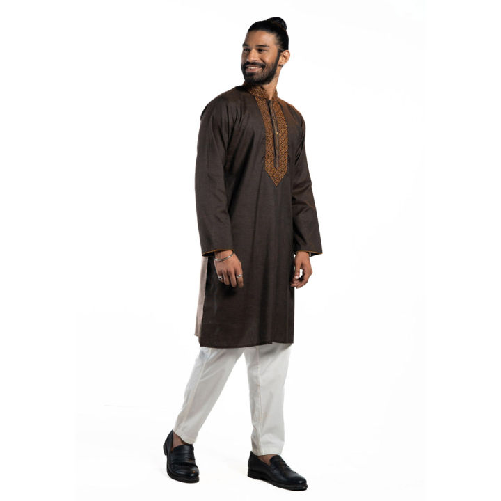 Kay Kraft Wooden Brown Endy Embroidered Panjabi Men'S Panjabi For Men ...