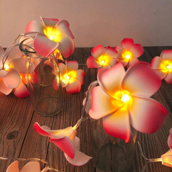 Pink plumeria flower led string light bedroom decorative party fairy ...