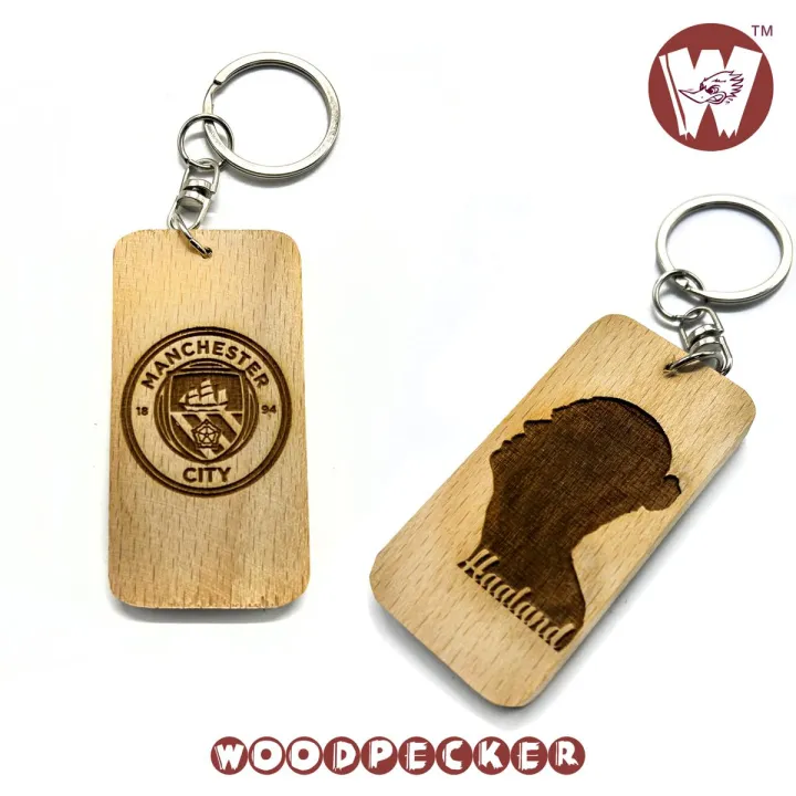 Manchester City logo with Haaland design Wooden Key ring beech wood ...