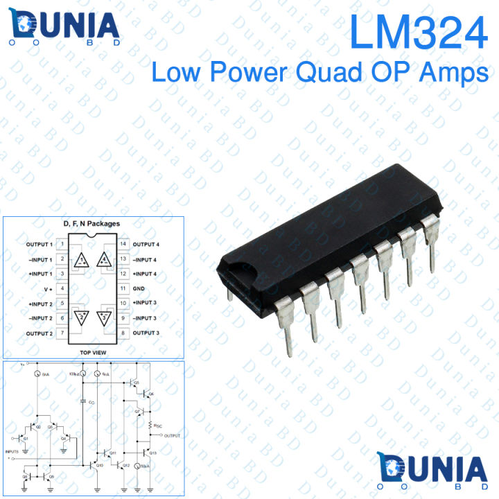 LM324 Low Power Quadruple Operational Amplifier 14 pins Adjustable Voltage Regulator Transistor ...