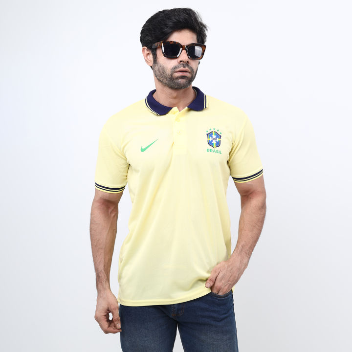 Indispensable -Five Star Brazil Yellow Color Polo White T-Shirt For Men ...