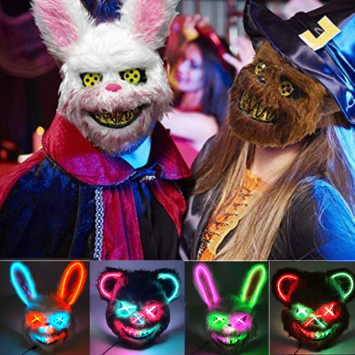 Halloween Light Up Horror Animal Mask LED Luminous Bloody Bear Mask ...