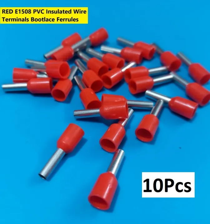 10PCS-RED E1508 PVC Insulated Wire Terminals Bootlace Ferrules For 1 ...