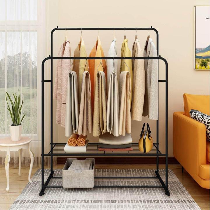 Clothes Rail Double Hanging Rail Heavy Duty Metal with Shelf ...