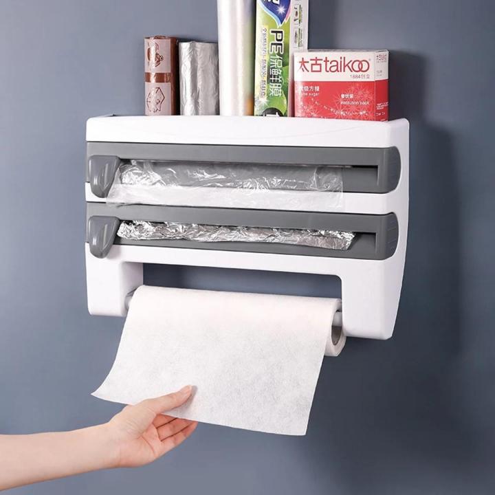 Kitchen Wrap Shelf Plastic Wrap Frame Triple Paper Dispenser ...