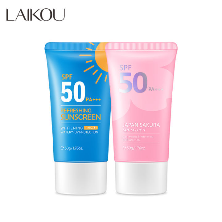 LAIKOU SPF50 PA+++ Face Sunscreen Sakura Refreshing UVA UVB Waterproof Sunblock 50g UV Protector ...