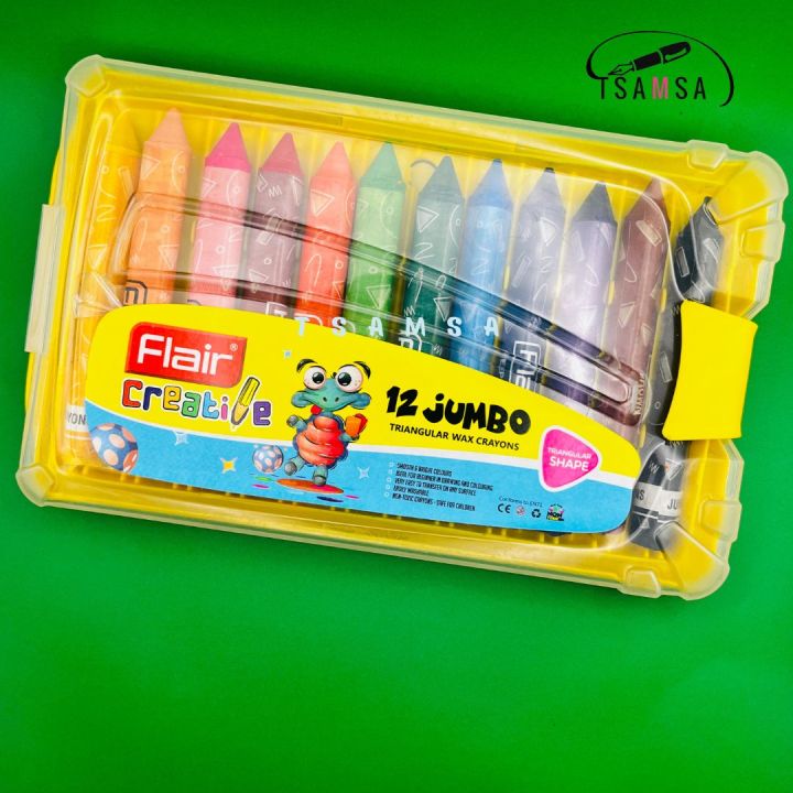 FLAIR Creative Series 12 Shade Jumbo Triangular Wax Crayons Box Pack ...