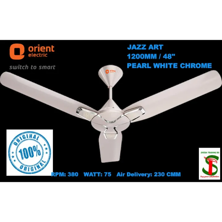 Orient Electric Jazz Art Ceiling Fan (1200MM / 48") Pearl White Chrome ...