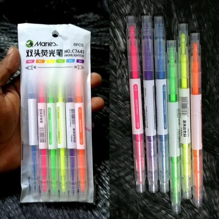 Marie's Double-Headed Highlighter pen 6 Colors (Multicolor) | Daraz.com.bd
