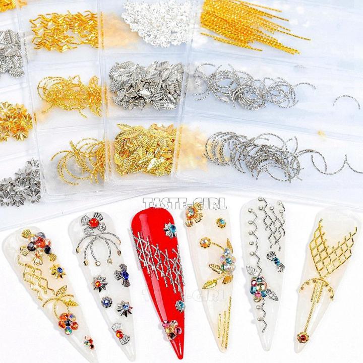 【happy one】6 Grids/Pack Mix Shapes Various Metal Twisted Stripes Leaf ...