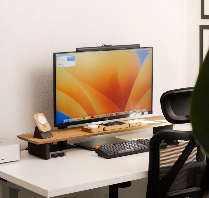 Dual Monitor Stand Desk Shelf in Black Oak, Monitor Riser for Desk ...