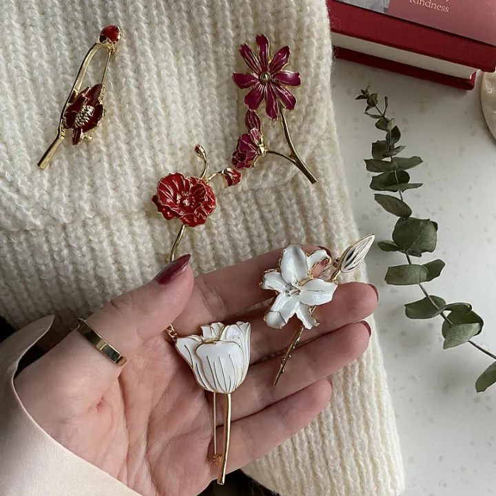 Luxury Lily Tulip Cosmos Brooch Spring Flowers Plants Gentle Women ...