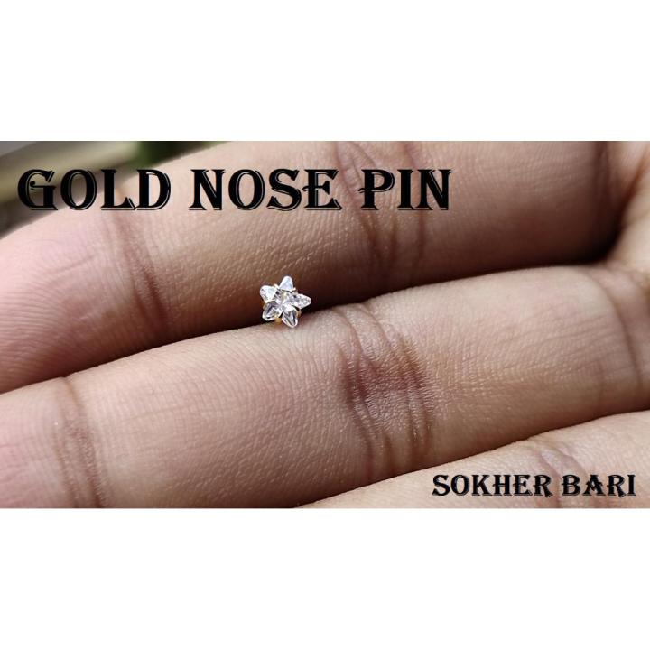 White Star Zirconia Nose Pin 18-K-Golden Nose Pin,Nose Pins For Women ...