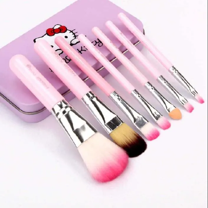 Hello Kitty Makeup Fever Mini Brush Set (Pink) and ( black) 7pcs ...