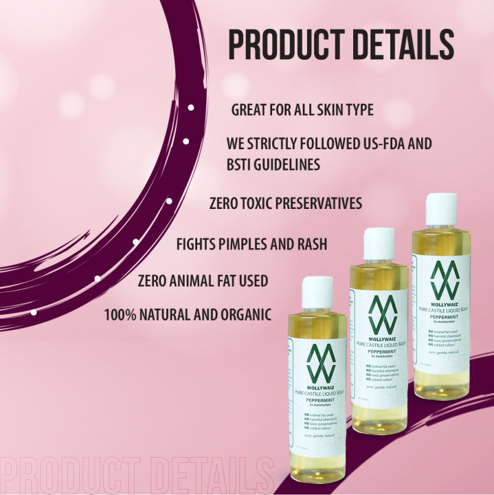 Mollywaiz Pure Castile Liquid Soap PEPPERMINT 300ML (Facewash & Body ...